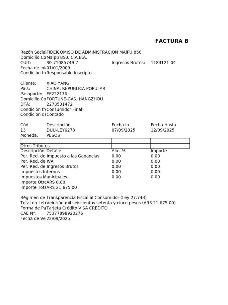 Factura B - Fideicomiso Maipú 850 | PDF | Impuesto al valor agregado ...