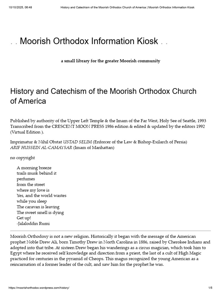 History and Catechism of The Moorish Orthodox Church of America ...
