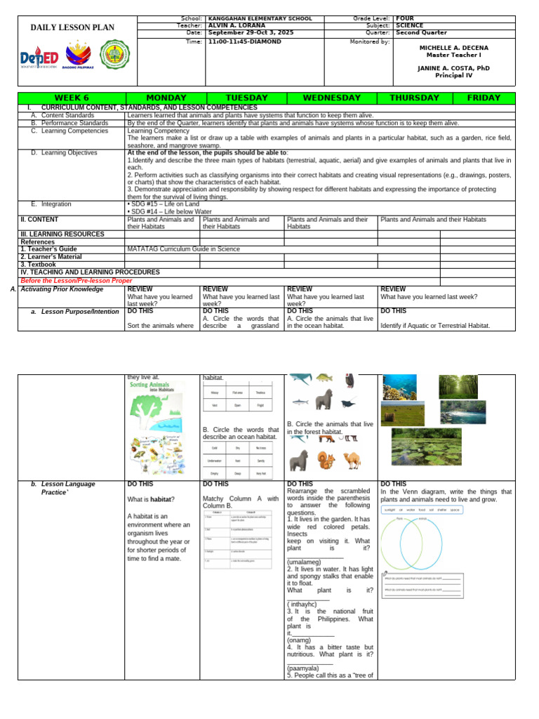 DLP Science q2 w6 - Part 1 | PDF | Biodiversity | Habitat