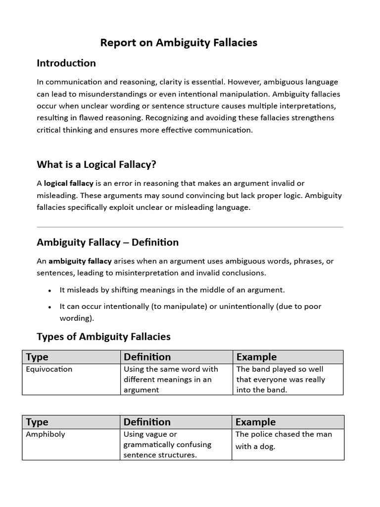 Report On Ambiguity Fallacies | PDF | Fallacy | Ambiguity