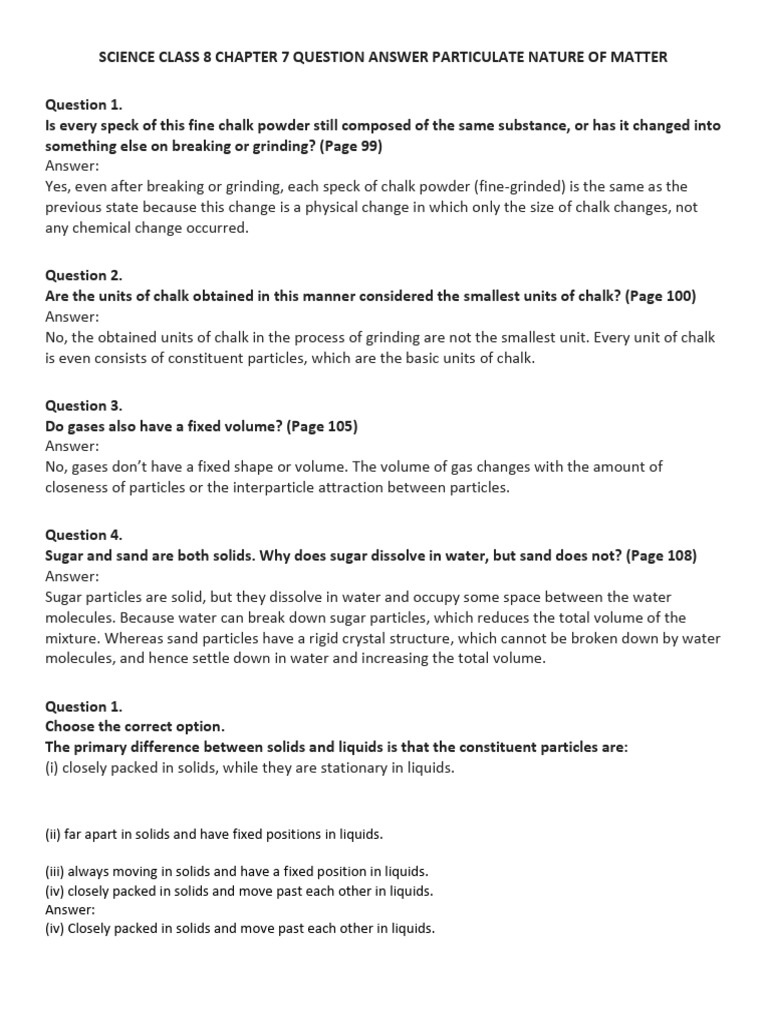 Class 8 Science Curiosity Chapter 7 - Particulate Nature of Matter ...