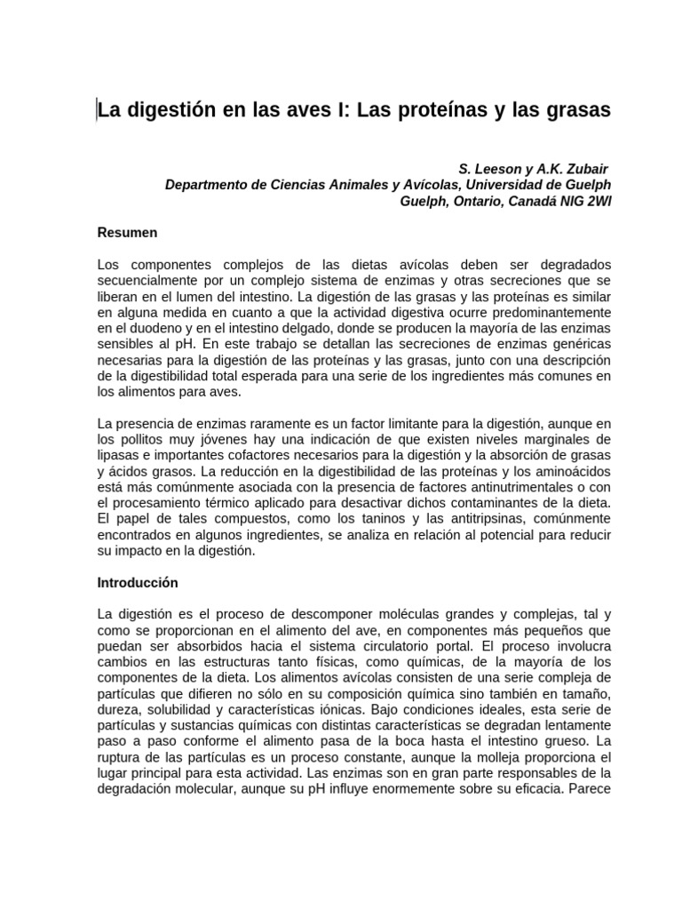 La Digestión en Las Aves I | PDF | Digestión | gordo