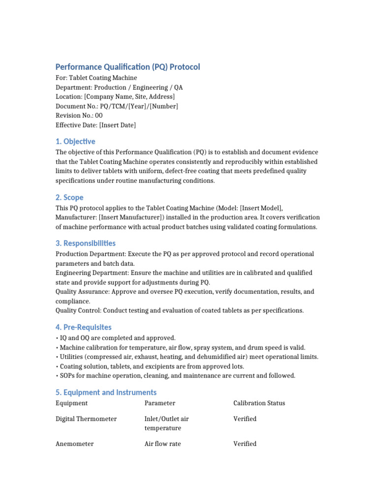 Tablet Coating Machine PQ Protocol | PDF | Tablet (Pharmacy ...