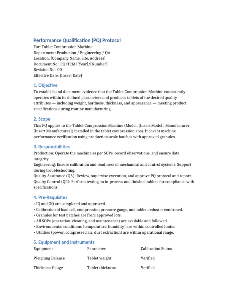 Tablet Compression Machine PQ Protocol | PDF | Tablet (Pharmacy ...