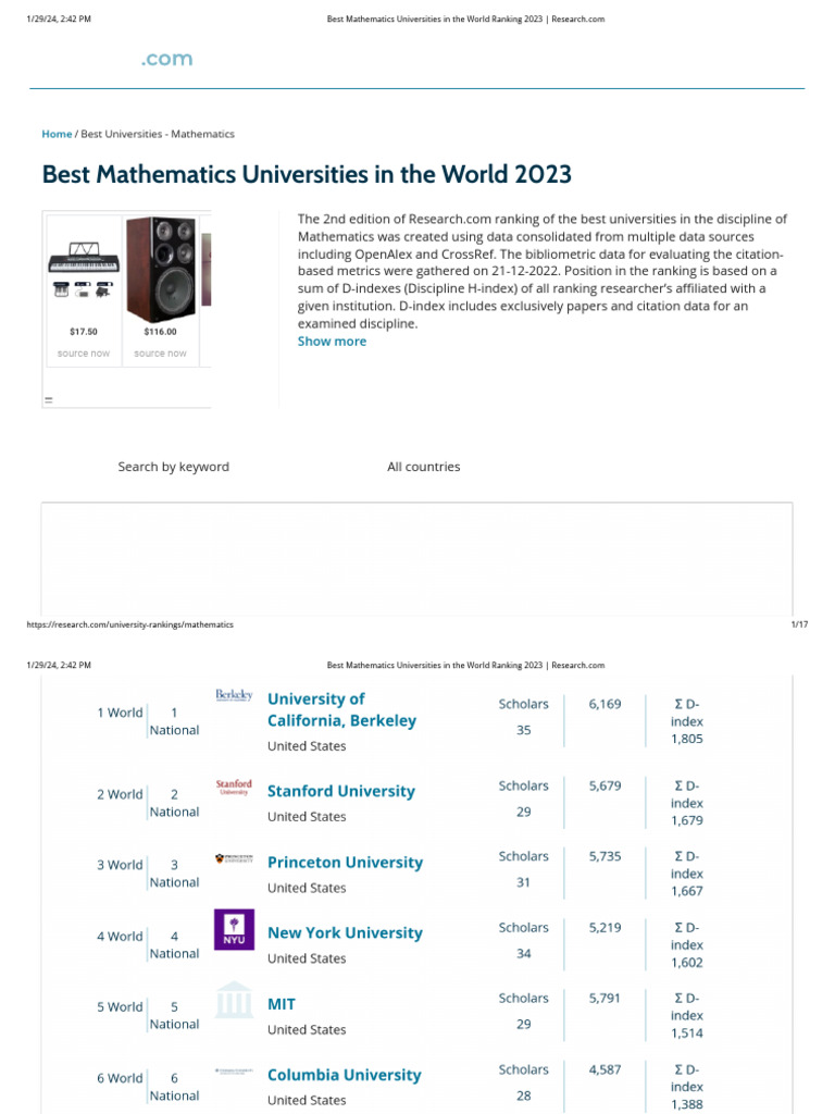 Best Mathematics Universities in The World Ranking 2023 | PDF ...