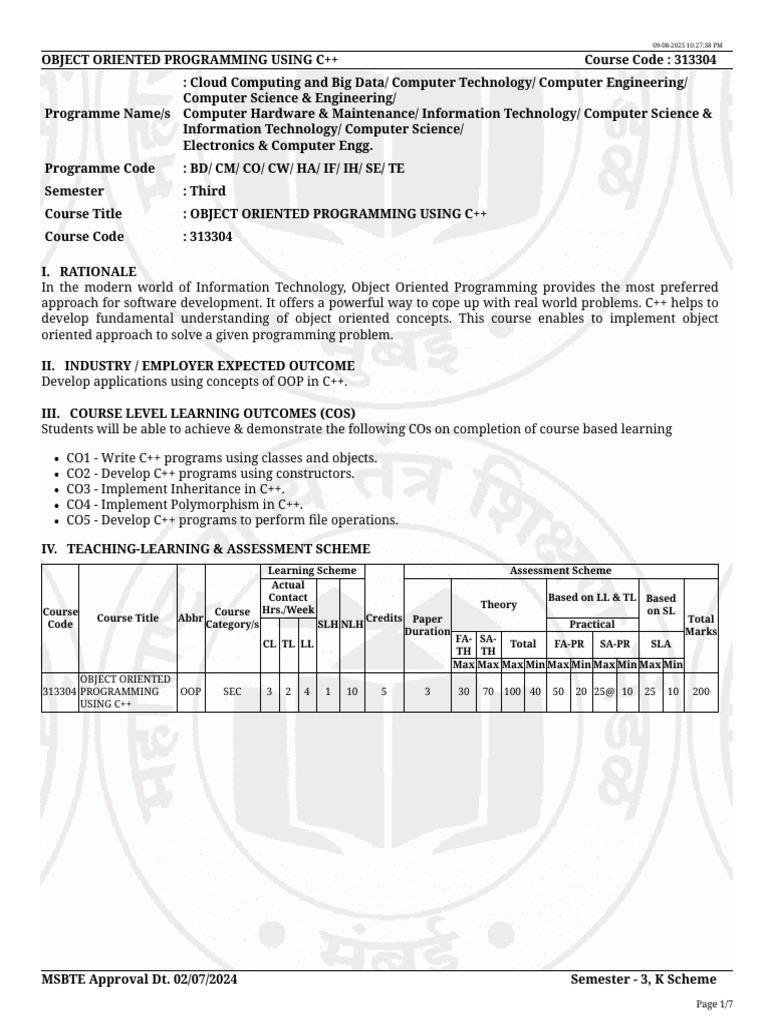 313304-Object Oriented Programming Using C++ 2025 Syllabus | PDF | C++ ...