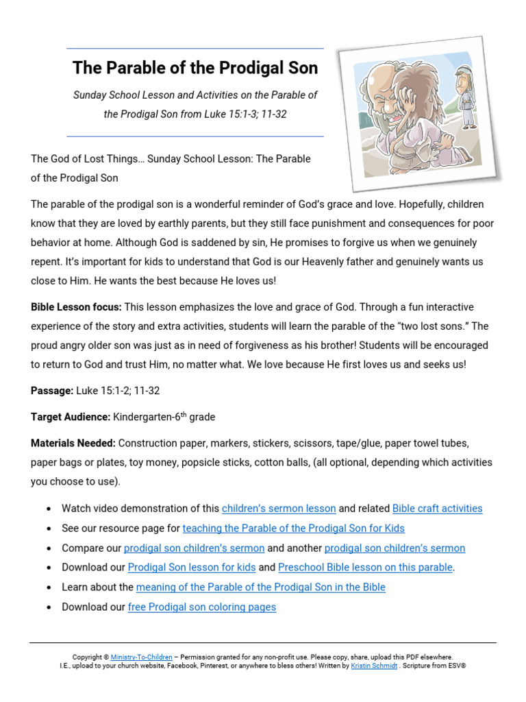 The Prodigal Son Sunday School Lesson For Kids Parable of The Prodigal ...