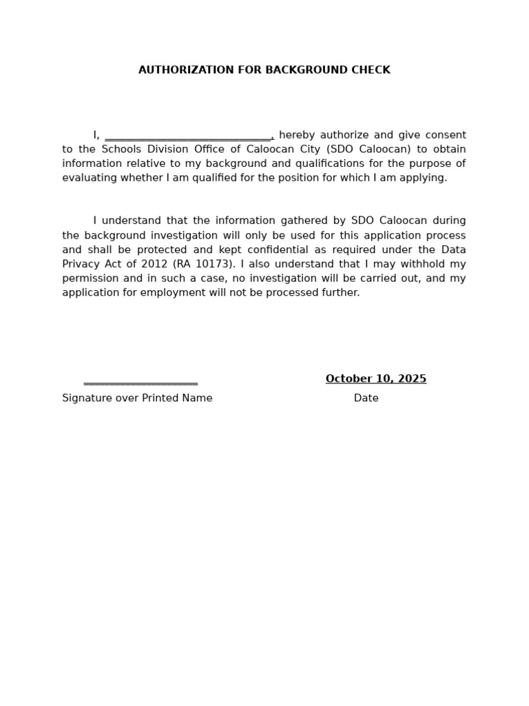 Authorization for Background Check | PDF