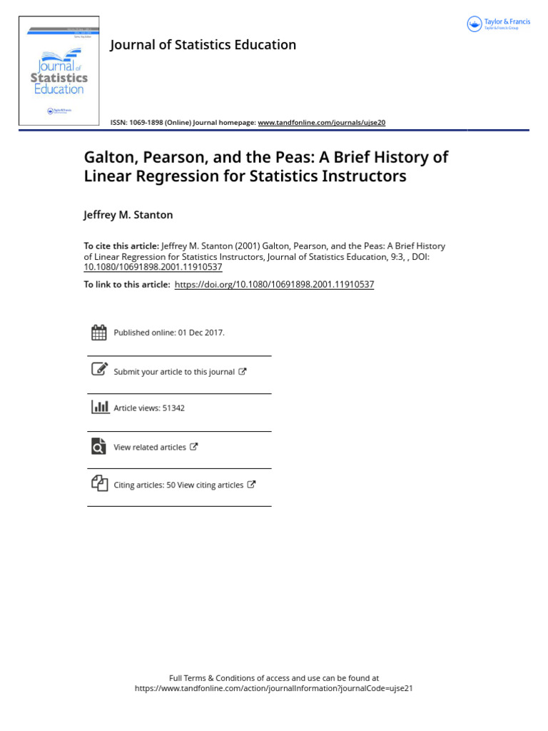 Galton Pearson and the Peas a Brief History of Linear Regression for ...