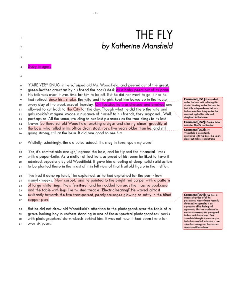 Analysis of Katherine Mansfield's "The Fly" | PDF