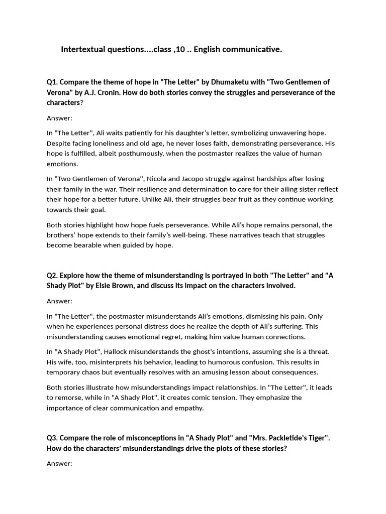 Intertextual Questions Eng Lish Communicative..Class 10 | PDF | Pride ...