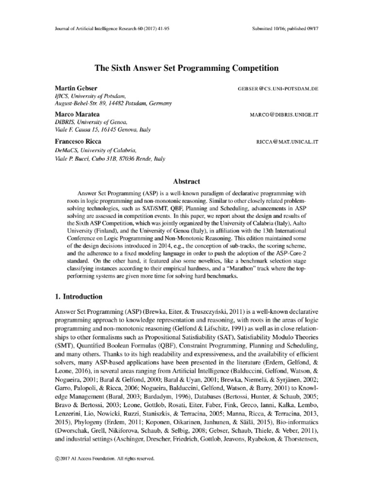 The Sixth Answer Set Programming Competition | PDF