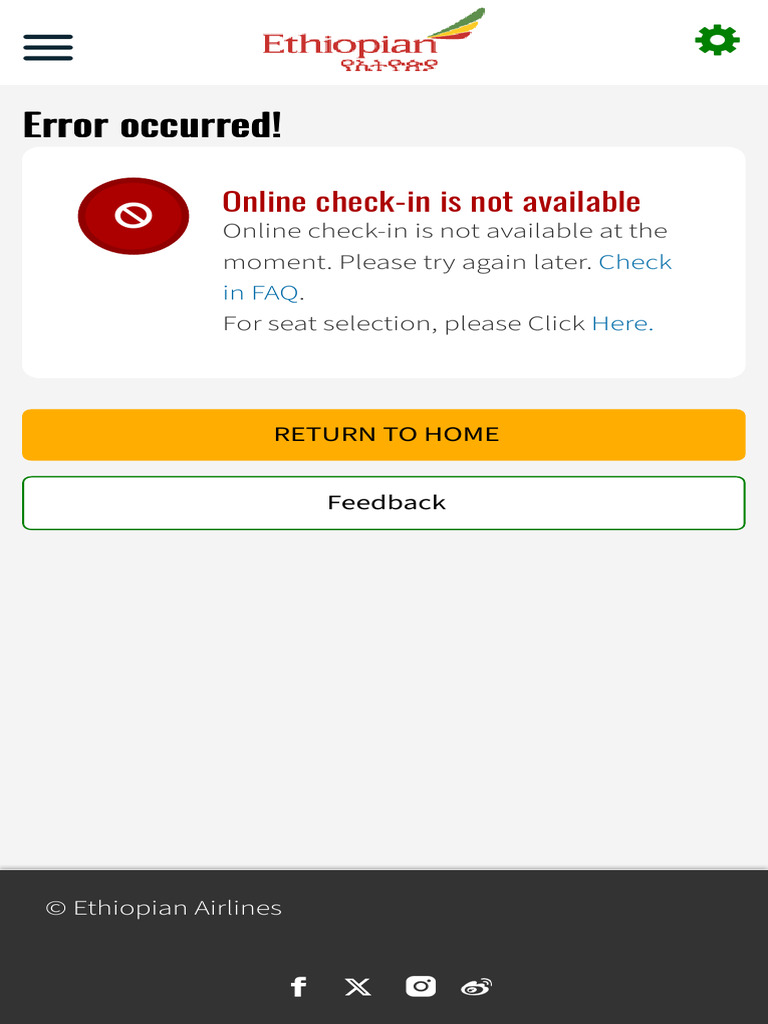 Ethiopian Airlines Online Check-In Error | PDF