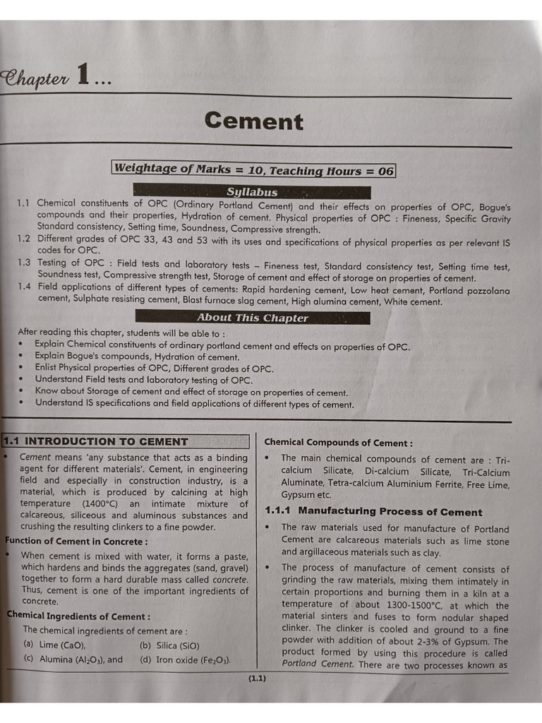 Cement Chapter Notes-1 | PDF
