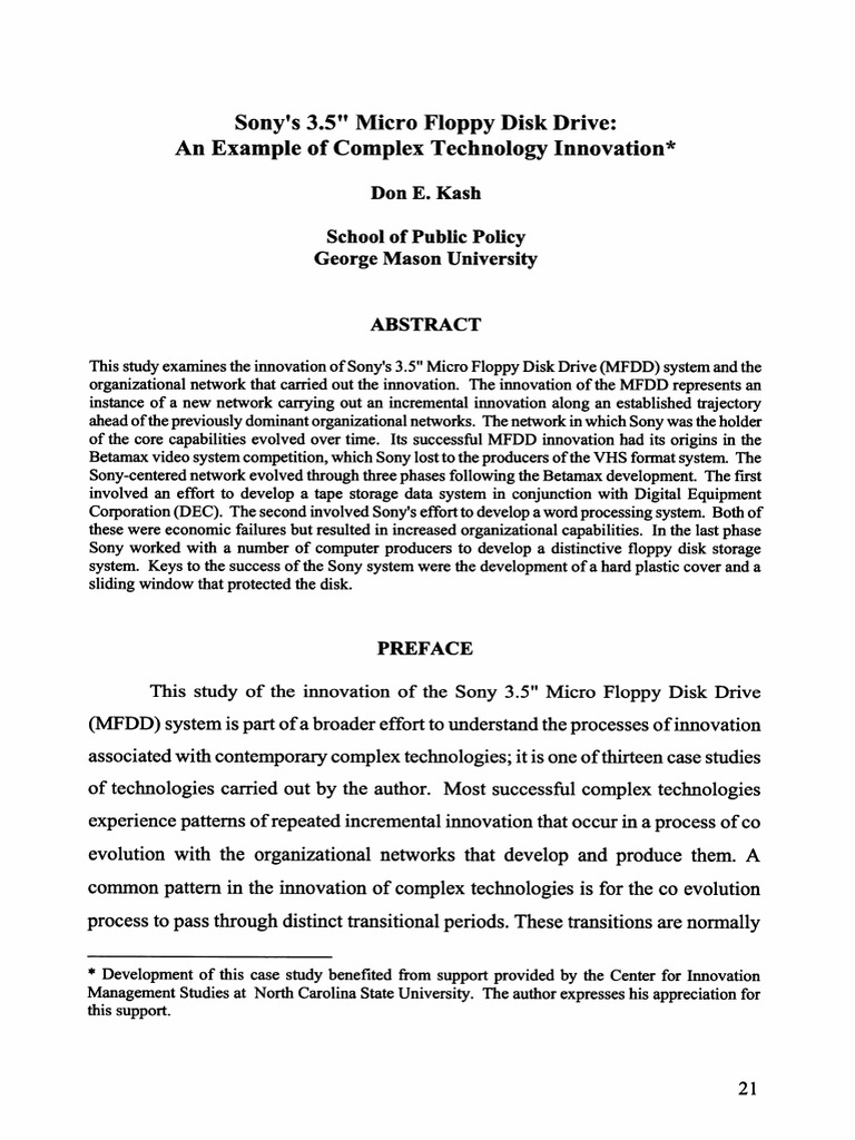 Sony's 3.5" Micro Floppy Disk Drive: An Example of Complex Technology ...