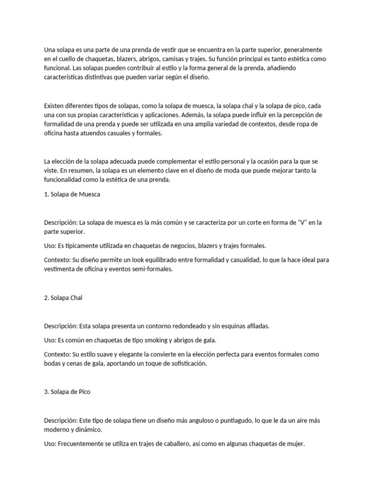 Qué es la solapa en ropa | PDF | Ropa | Moda