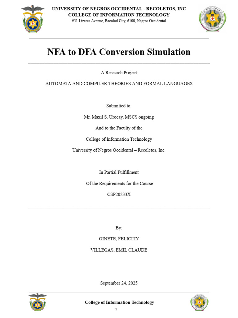 NFA To DFA Conversion Simulation | PDF | Automata Theory | Software ...