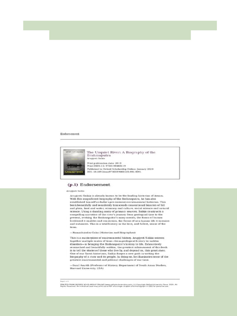 The Unquiet River: A Biography of The Brahmaputra 1st Edition Arupjyoti ...