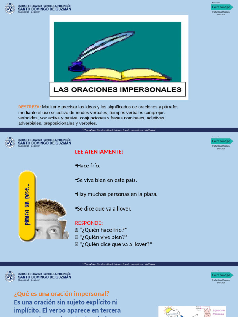 Oraciones Impersonales: Definición y Ejemplos | PDF | Asunto (gramática ...