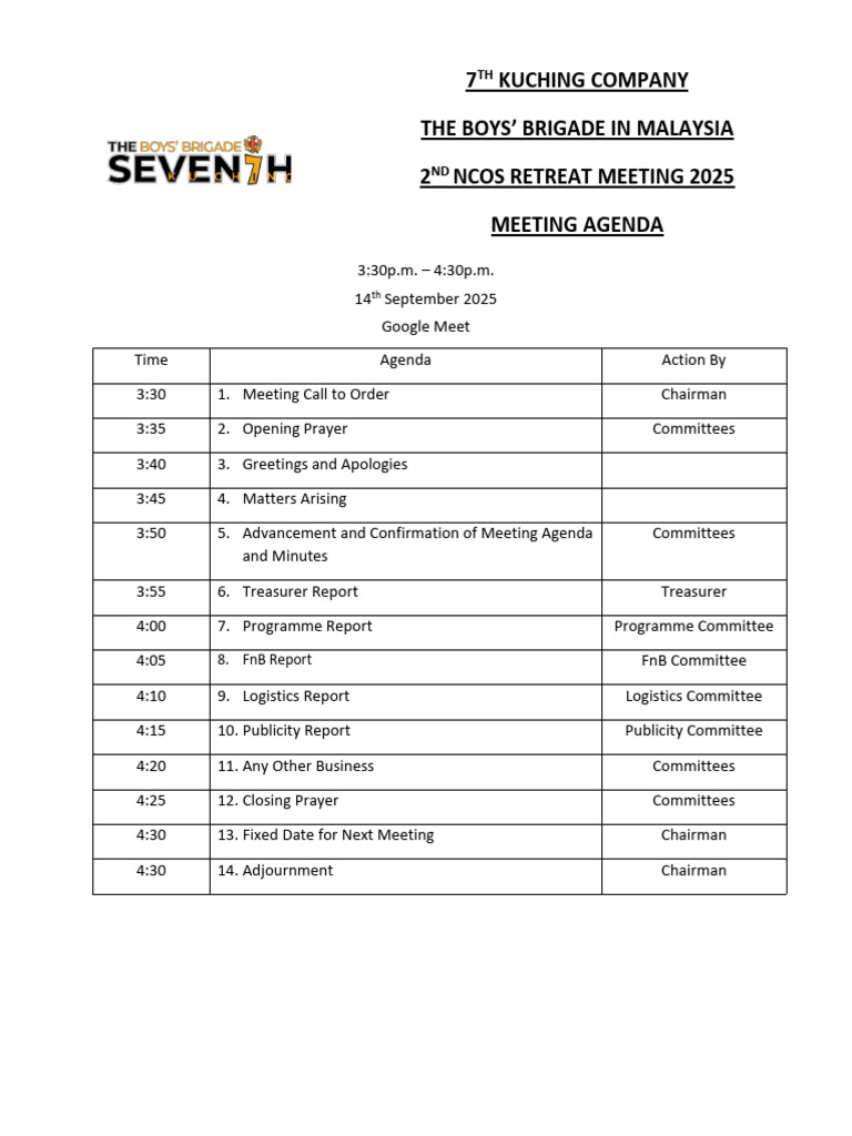 Company Outing 2nd Meeting Agenda | PDF