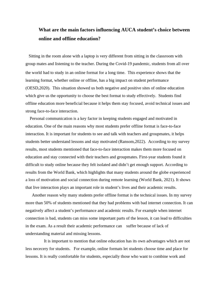 AUCA Students: Online vs Offline Education | PDF | Teachers | Motivation