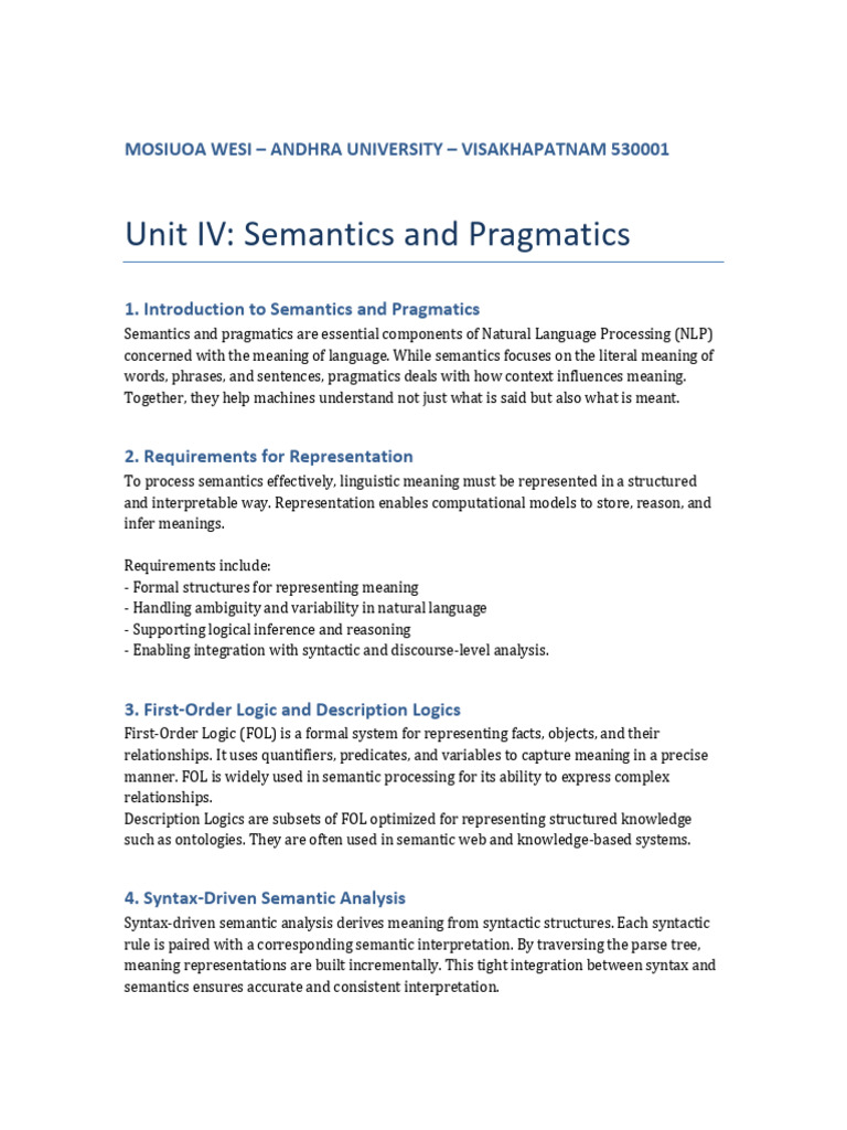 Mosiuoa Wesi NLP Unit 4 | PDF | Semantics | Knowledge Representation And Reasoning