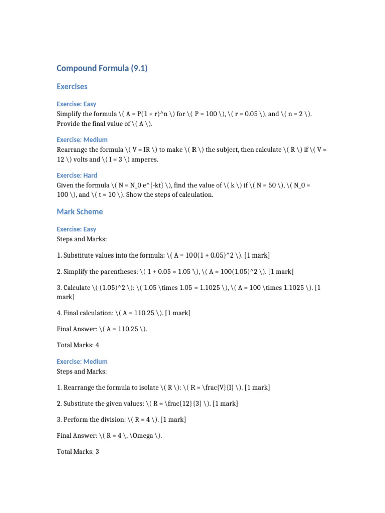 Compound Formula Exercises and Mark Scheme | PDF