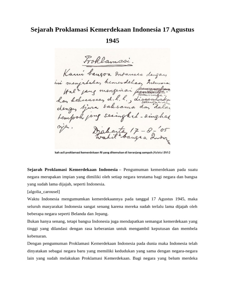 Sejarah Proklamasi Kemerdekaan Indonesia 17 Agustus 1945 | PDF