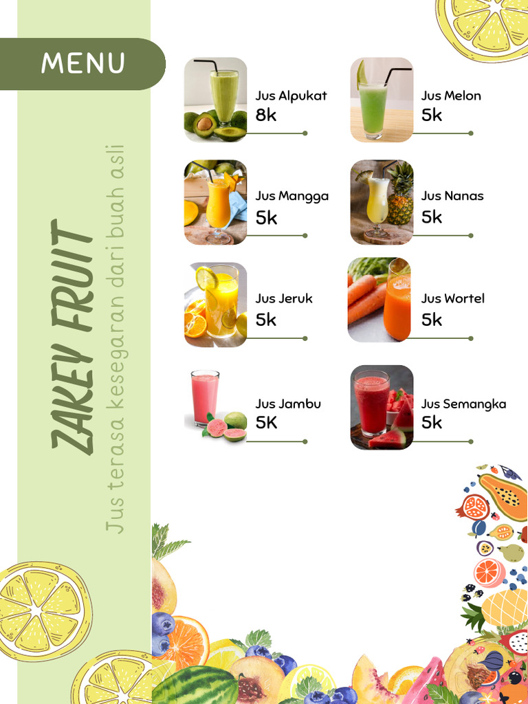 Menu Kafe Minuman Jus Buah Segar Kedai Foto (1) | PDF