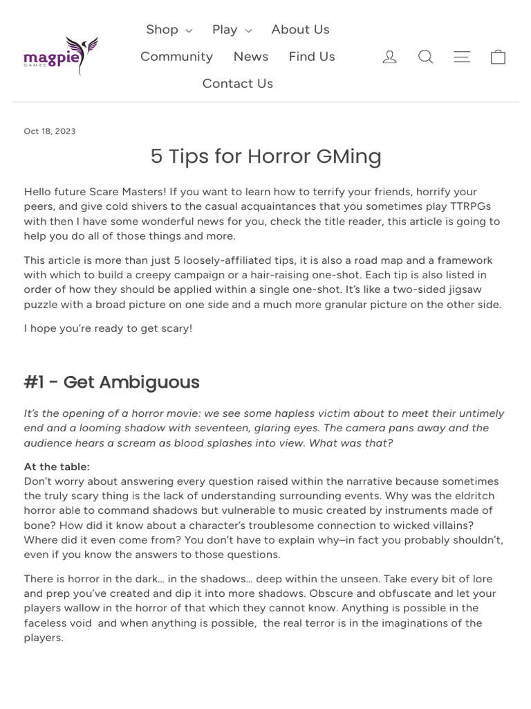 5 Tips For Horror GMing - Magpie Games | PDF | Horror Films