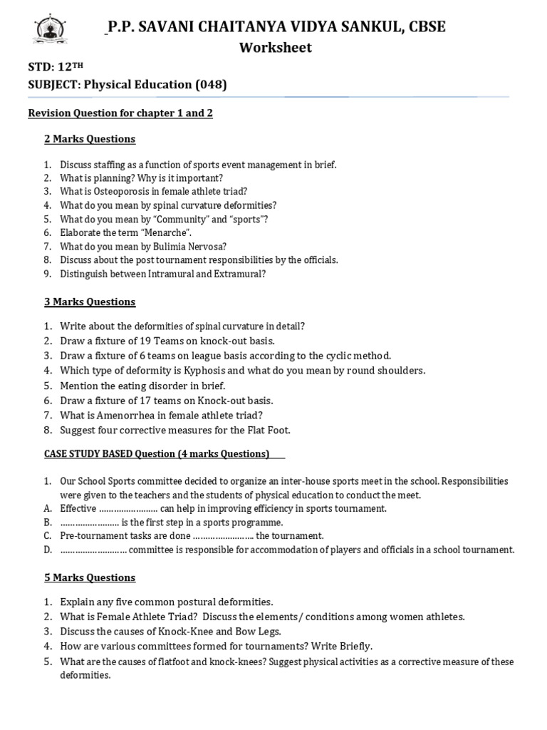 Physical Education Revision Worksheet for 12th Grade | PDF
