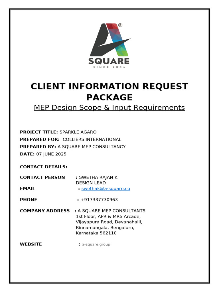 Mep Design Input Request For Weir Minerals | PDF | Mechanical ...