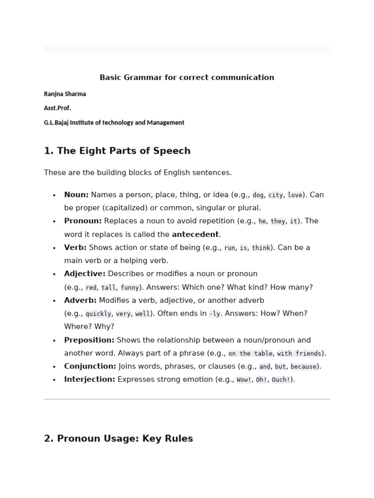 Basic Grammar For Correct Communication | PDF | Grammatical Number ...