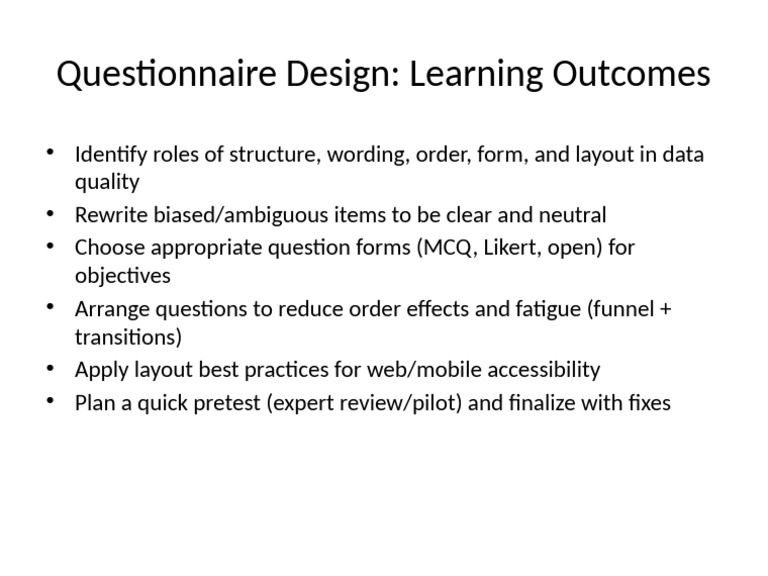 Questionnaire Design Learning Outcomes | PDF