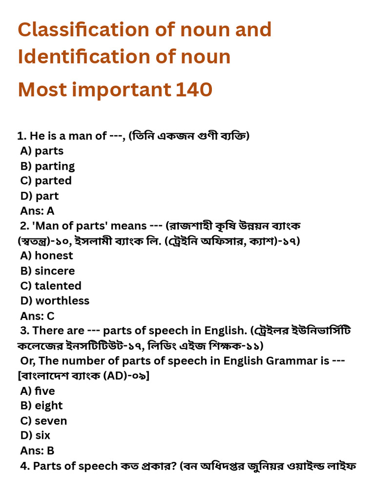 Classification of Noun and Identification of Noun 140 | PDF | Part Of Speech | Semantic Units