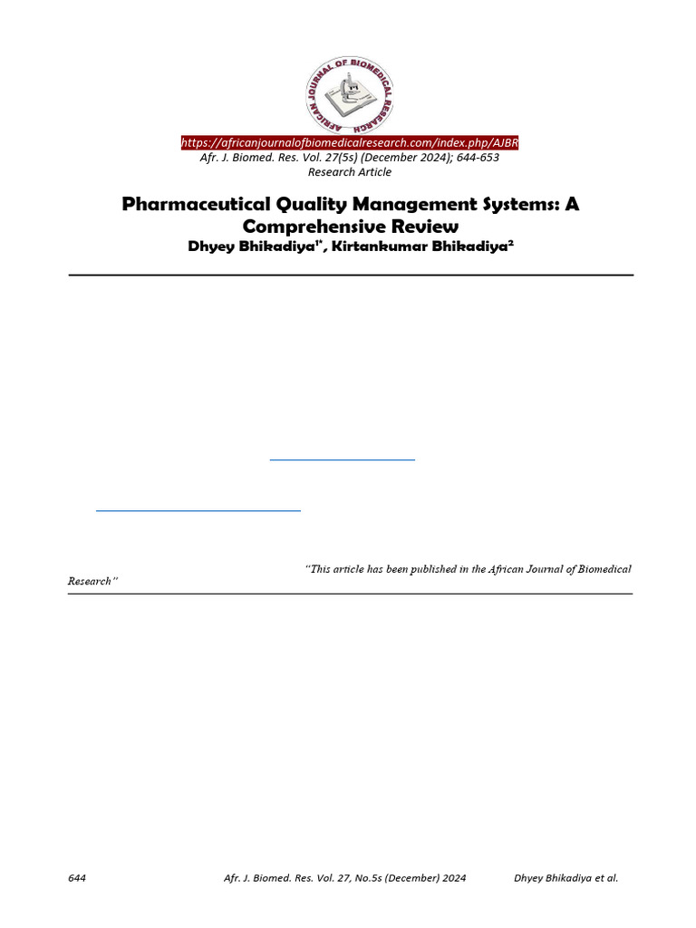 Pharmaceutical Quality Management Systems A Compre | PDF | Quality ...