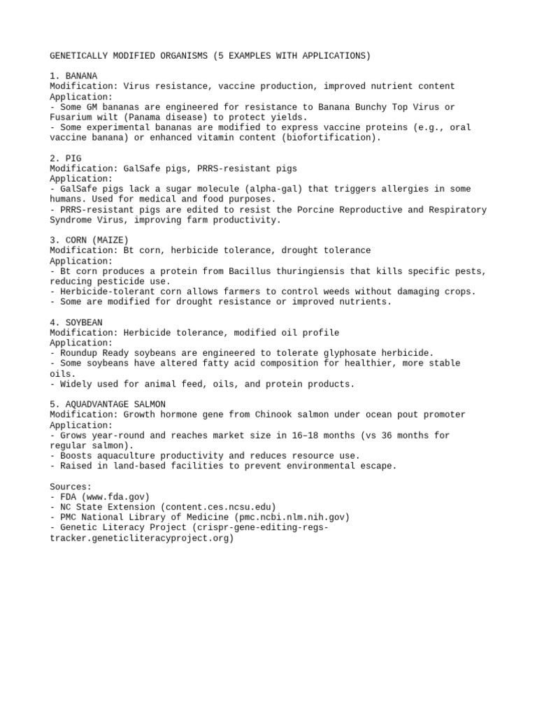 Genetically Modified Organisms 5 Examples | PDF