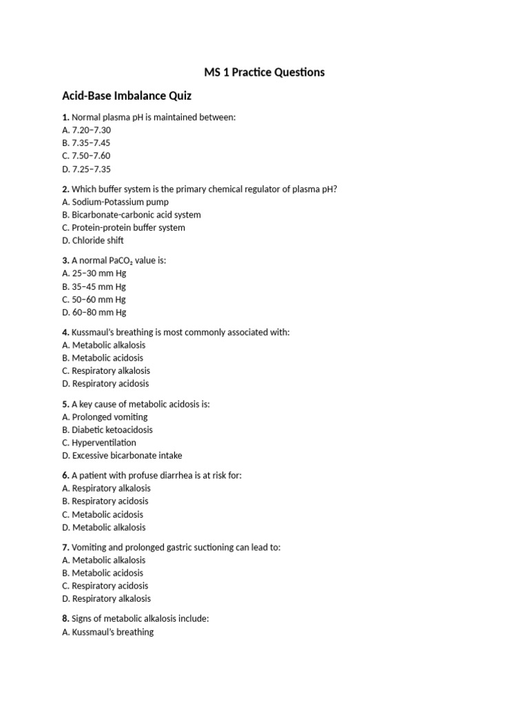 MS 1 Practice Questions PRELIM | PDF | Burn | Physiology