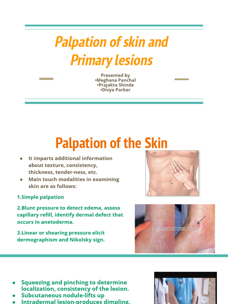 Palpation of Skin and Primary Lesions | PDF | Skin | Cutaneous Conditions