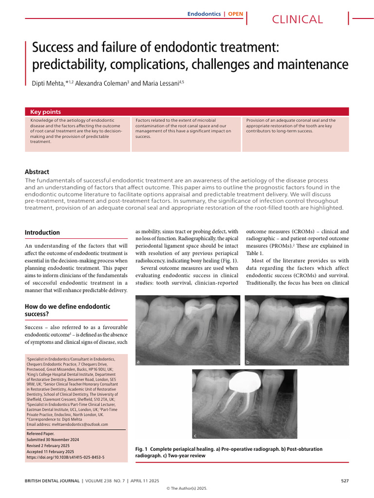 Endodontic Treatment: Success Factors & Challenges | PDF ...