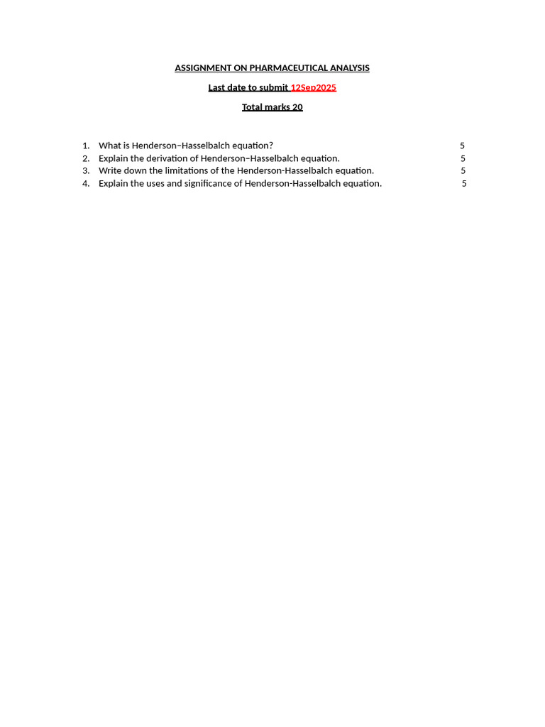 Assignment On Pharmaceutical Analysis - 03sep2025 | PDF