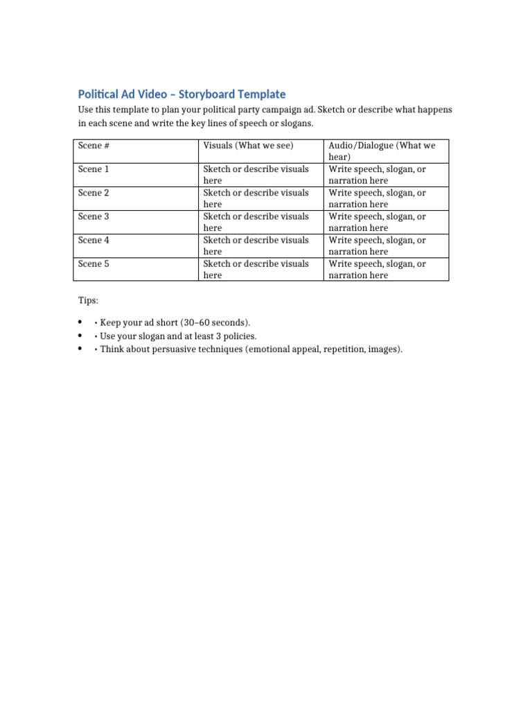 Politcal Ad Storyboard Template | PDF