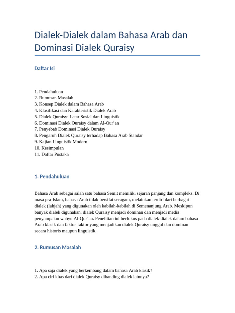Makalah Dialek Bahasa Arab Dan Dominasi Quraisy | PDF