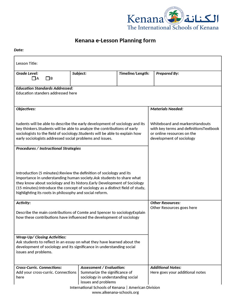 The Development of Sociology Lesson Plan 2 | PDF