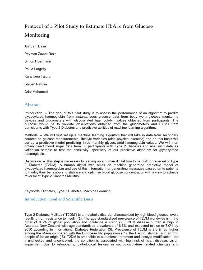 Protocol Pilot Study | PDF | Glycated Hemoglobin | Diabetes