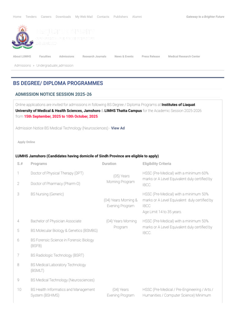 Liaquat University of Medical & Health Sciences (LUMHS) | PDF | Health ...