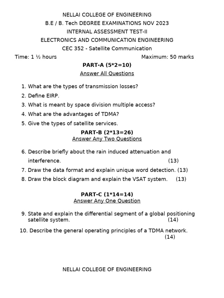 CEC 352 Satellite Communication IAT-II | PDF | Chess Openings | Chess Theory