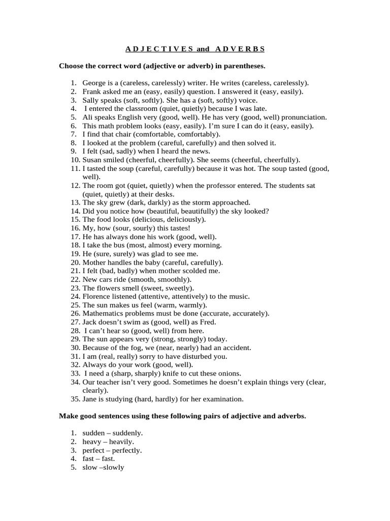 TEST Adj and Adv Elementary & Pre Intermed | PDF