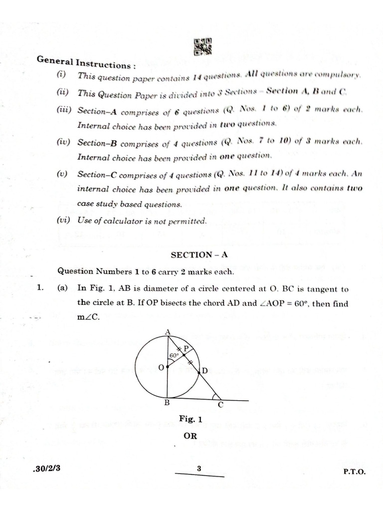 Math Board Paper Set 3 | PDF
