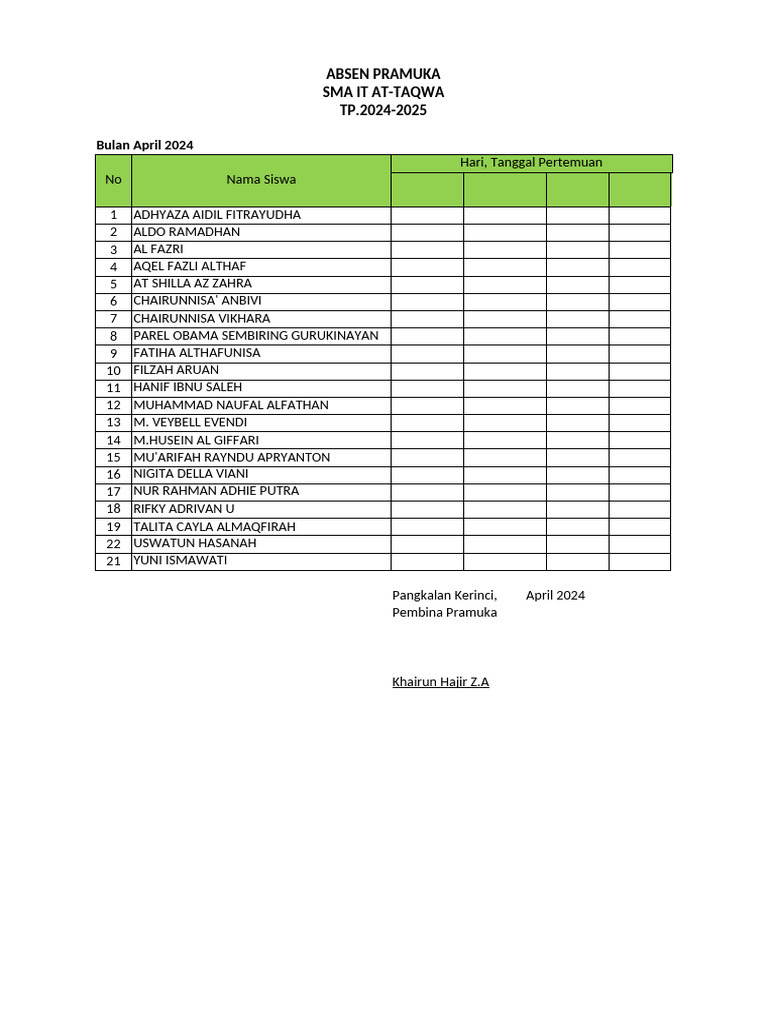 Absen Ekskul Pramuka (1) | PDF
